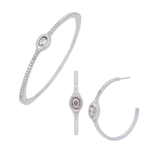 Signature Logo Pave Hoops and Bracelet in Silver