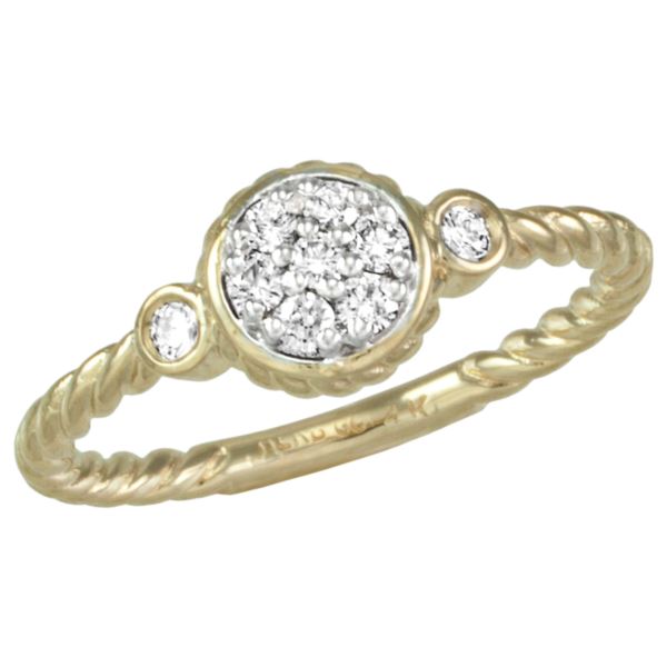 Fashion Pave Cluster Ring with Rope Accent, Yellow Gold, Size 5