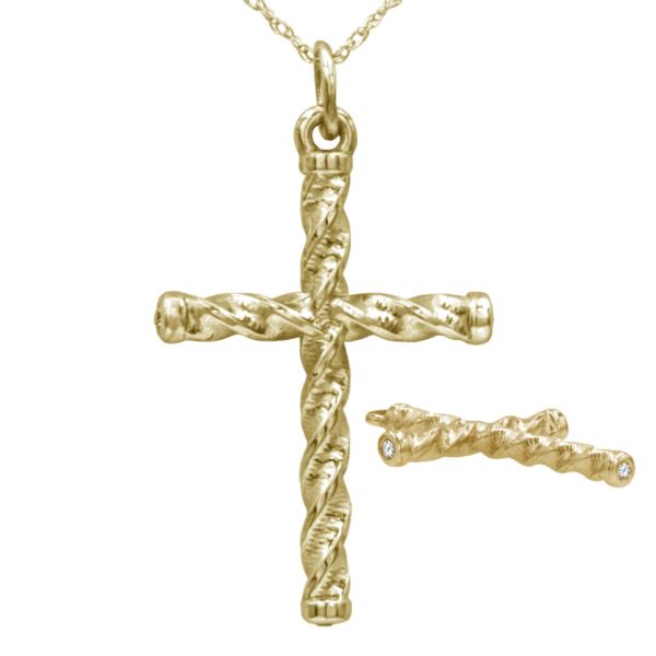 Designer Twisted Cross Necklace with 3 diamonds on each end-14K yellow gold