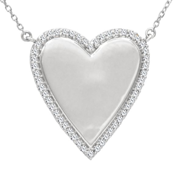 Solid Heart Necklace with pave round brilliant diamond outline in 14k ...